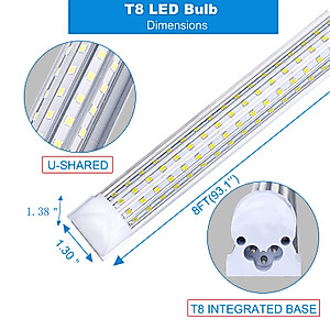 20 Pack, 8FT LED Shop Light Fixture, 144W 15500LM 6000K Cool White,High Output Linkable Tube Light, 4 Sided U Shape T8 8 Foot LED Shop Lights for Garage, Warehouse
