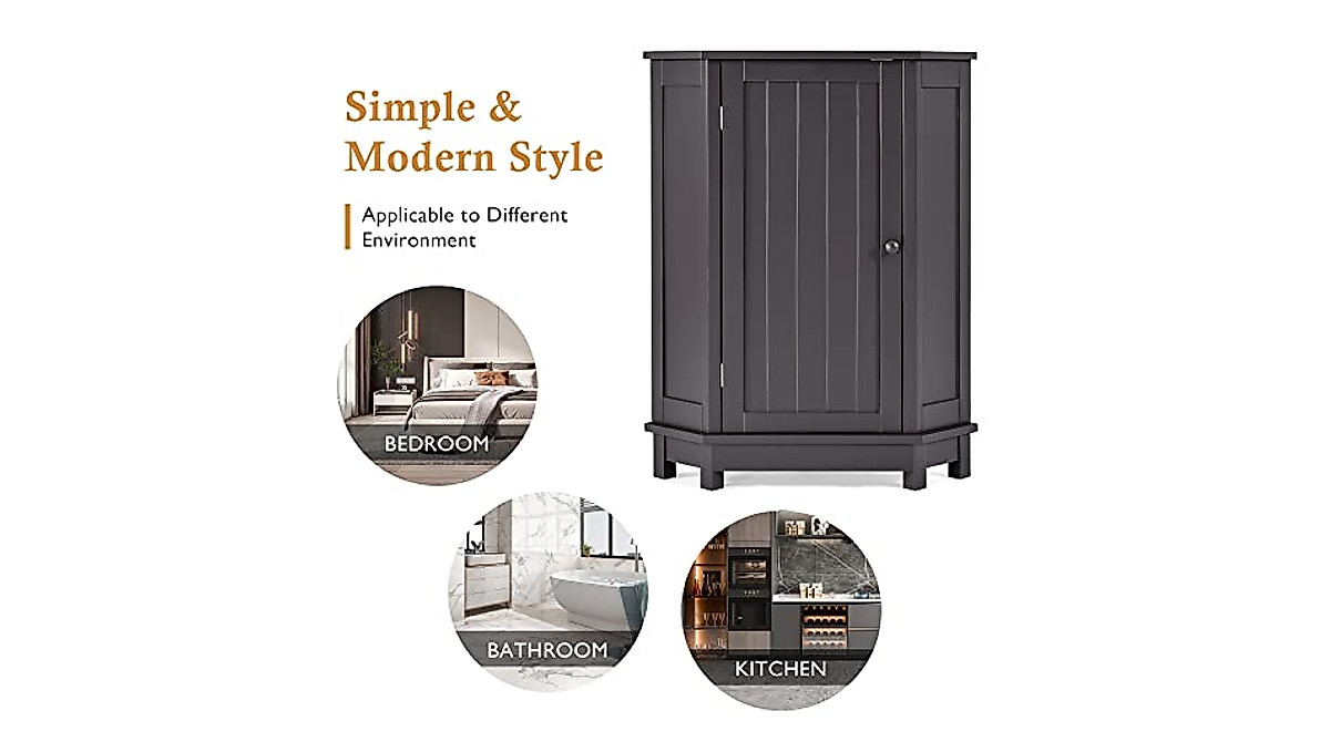 Merax Bathroom Corner Cabinet with Adjustable Shelves - Black Brown