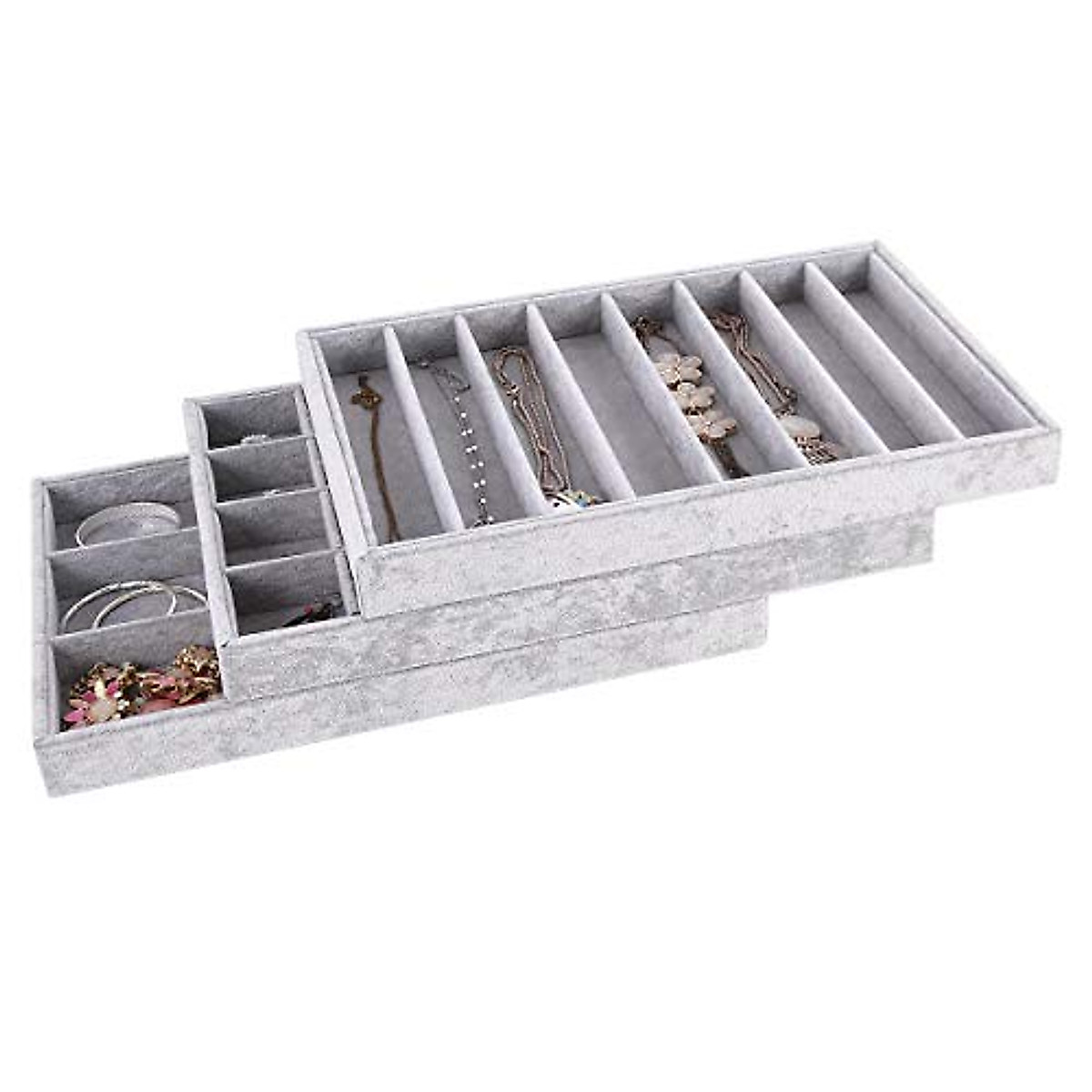 AUTOARK Ice Velvet Stackable Jewelry Tray Showcase Display Organizer,Set of 3,AJ-075