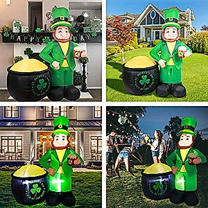 GUDELAK 6FT St Patricks Day Inflatables Outdoor Decorations, Inflatable Leprechaun with Gold Pot and Holding Beer in Hand with Build-in LEDs Lights for Indoor Outdoor Lawn Yard St Patricks Day Decor