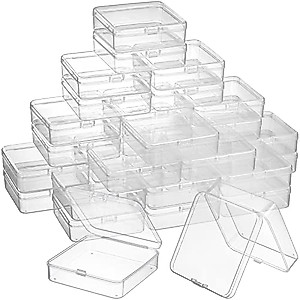 Kingrol 30 Pack Mini Clear Plastic Storage Containers with Lids, 3.75 x 3.75 x 1.1 Inch Empty Hinged Boxes for Beads, Jewelry, Tools, Craft Supplies, Flossers, Fishing
