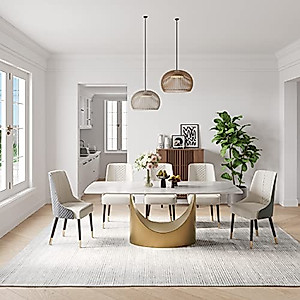 POVISON Modern Dining Table, 79 Inch White Dining Room Table for up to 8, Sintered Stone Table Top, Rectangular Pedestal Dining Table with Gold Carbon Steel Base for Kitchen & Dining