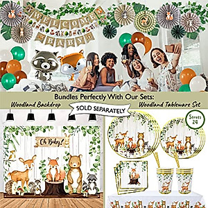 121Pc Woodland Creatures Theme Baby Shower Decorations, Birthday Party Supplies For Boy & Girl -Tablecloth, Paper Plates Napkins Straws & Cups of Forest Animal Friends Fox Deer Tableware Set Serves 24