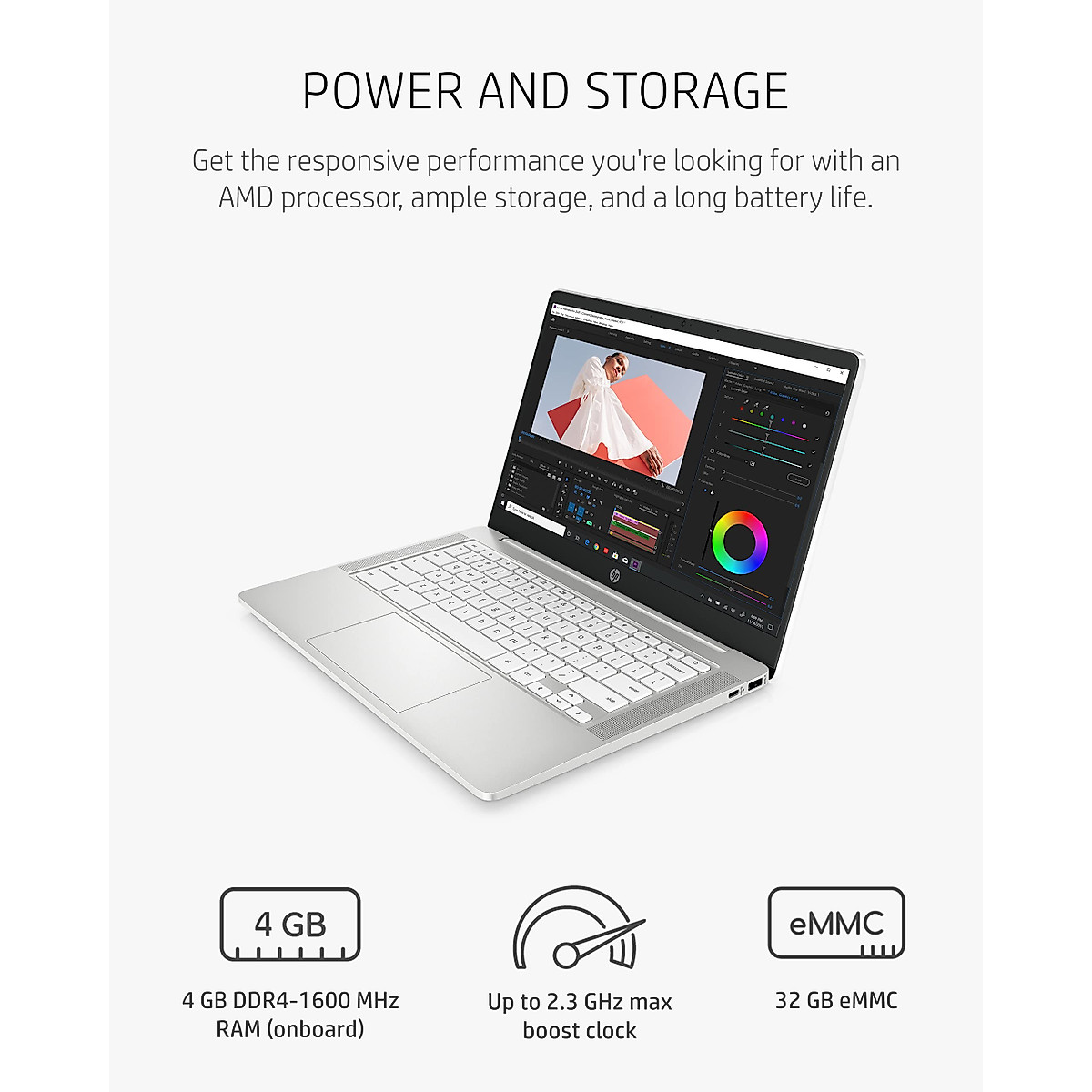 HP Chromebook 14-inch HD Laptop AMD 3015Ce 2.3 GHz 4GB DDR4 RAM, 32GB eMMC, AMD Radeon Graphics, USB Type-C, Wi-Fi, Bluetooth, ChromeOS, 14a-nd0030nr Forest Teal (Renewed)