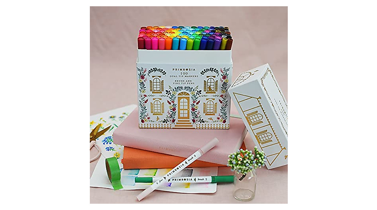PRIMROSIA 100 Dual Tip Marker Pens for Art & Illustration