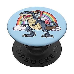 Cute Unicorn Riding Dinosaur Baby Blue T rex Squad Rainbow PopSockets PopGrip: Swappable Grip for Phones & Tablets