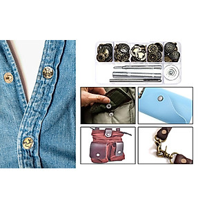 40 Sets Snap Fasteners Kit, 17 mm Big Size Metal Clothing Snaps Kit with Fixing Tools, Leather Rivets+Buttons Press Studs+Double Cap Rivet for Bracelet, Bags, Leather, Coat, Down Jacket, Jeans Wear