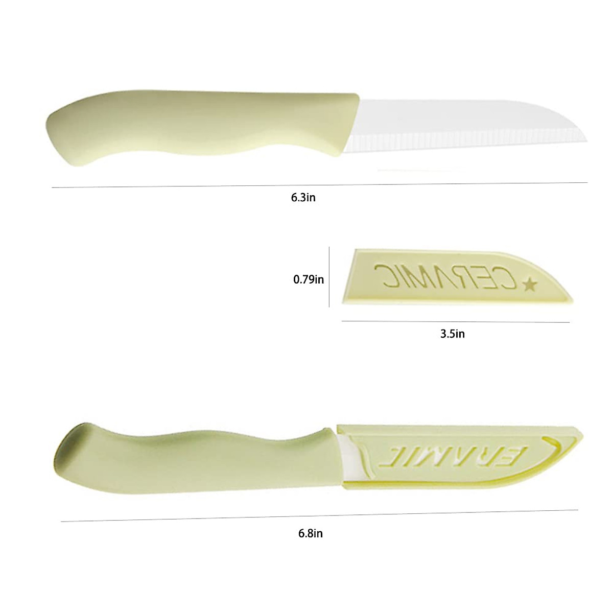 WWZJ 6 Pack Ceramic Paring Knife with Knife Cover, Lightweight Ceramic Knives, Fruit and Vegetable Small Knife (Ceramic, Green)