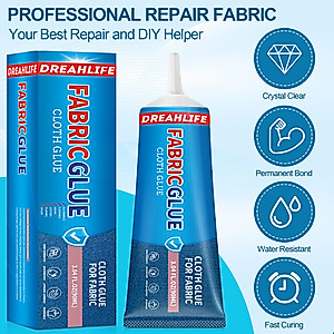 90 ML Fabric Glue, Fabric Glue for Clothing Permanent Washable, Fabric Glue Permanent for All Fabric, Cotton, Flannel, Linen, Denim, Leather, Polyester, Doll Repair, Patches