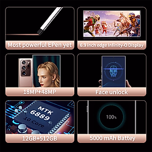 Lenove Note20U+ Smartphone Unlocked(48MP Rear HD Camera,5g Dual Sim Three Card Slots,MTK6889, 6.9 Inch Full-Screen,Face Id, 5000mah Long-Lasting Battery,Smart E Pen) (Black,12G+512G)