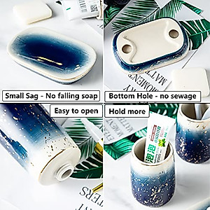 Bathroom Accessory Set, Ceramic Bathroom Accessories Set Blue, 4 Piece Navy Starry Washing Set of 2 Gargle Cups, Soap Dish, Lotion Dispenser, Bathroom Countertop Ceramic Accessory Set Bathroom Decor