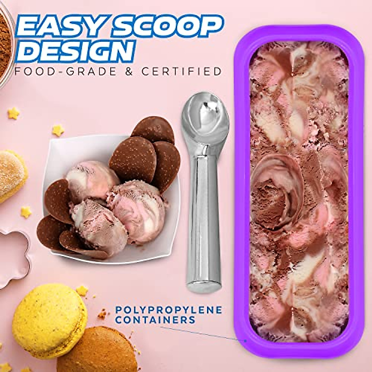 Laxinis World Ice Cream Containers – Pack of 2 Ice Cream Plastic Containers with lids, 1.5 Quarts, Reusable, with Non-slip Base (Purple)