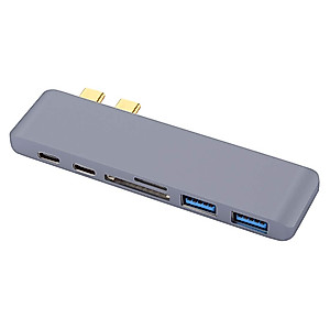 Jiali USB-C Hub Converter 6 in 1 Multi-Function Aluminium Alloy 5Gbps Transfer Rate Dual USB-C/Type-C HUB Adapter with 2 USB 3.0 Ports & 2 USB-C/Type-C Ports & SD Card Slot & TF Card Slot for Macb