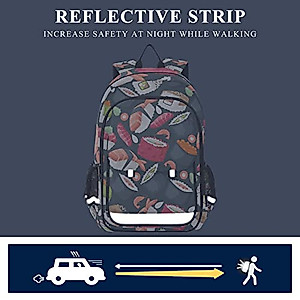 Glaphy Japanese Sushi and Rolls Backpack School Bag Lightweight Laptop Backpack Student Travel Daypack with Reflective Stripes