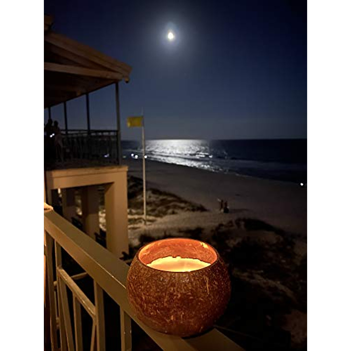 Coconut Bowl Candle with Wooden Wick - Palm Wax, Eco-Friendly, Tropical Beach and Ocean Decor (Vanilla Scent)