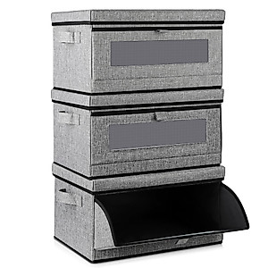 Stackable Storage Bins, 3 Storage Drawers, Drawer Dresser with Front Windows and Carrying Handles, 3 Drawer Organizer with Lid can be Used Independently, for Nursery, Office, Living Room