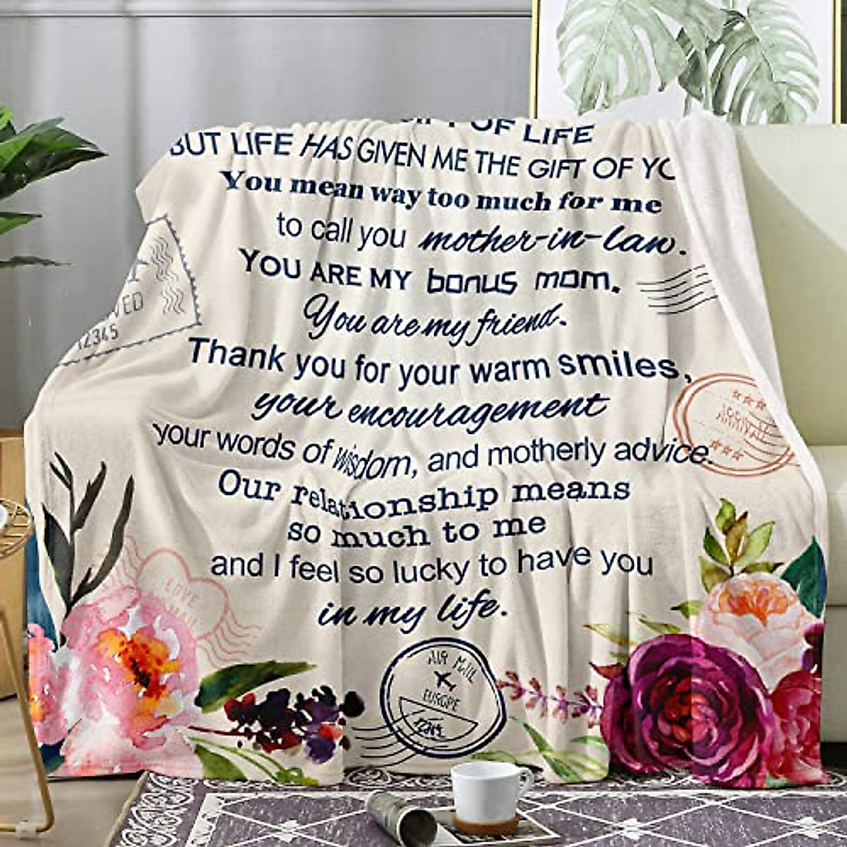 Gifts for Mother in Law Blanket from Daughter in Law - Birthday Gifts for Mother in Law - Mother in Law Gift for Christmas Mother’s Day, Flannel Fleece Soft Warm Cozy Blankets for Bed Sofa 60”x50”