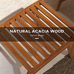 Outsunny 4 Piece Patio Furniture Set, 2 Chairs with Cushions & Ottomans, Outdoor Chair Set for 2 with Footstools, Slatted Acacia Wood Seat & Backrest, Cream White