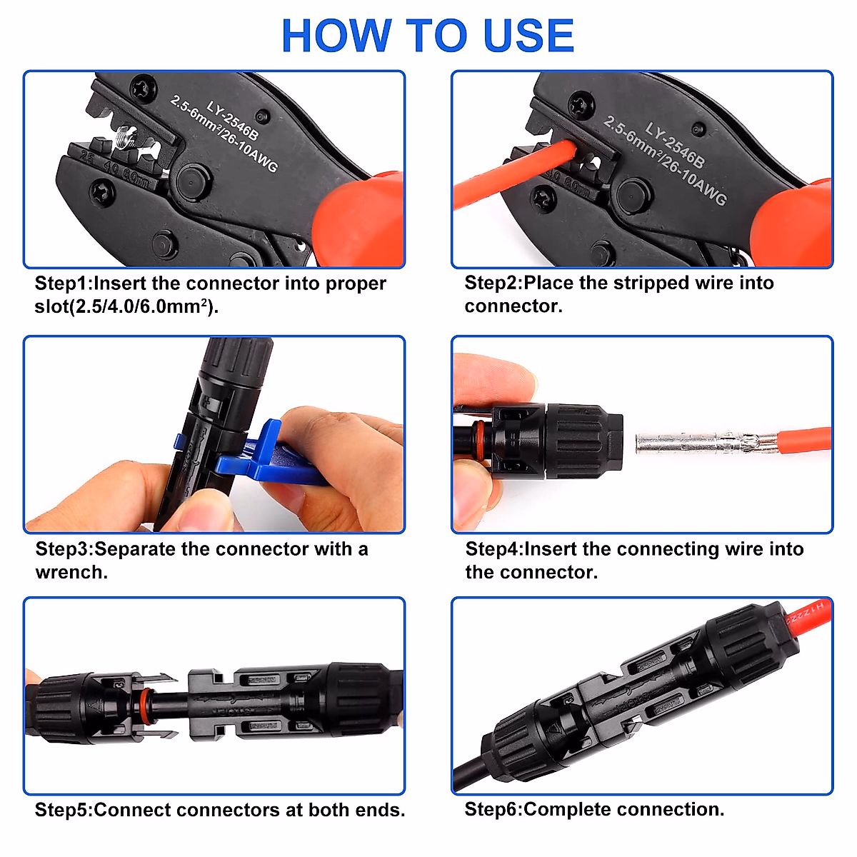 Karidge Solar Cable Connector-Crimping Tool Kit,20 Pairs Male/Female Solar Panel Connectors, 1 Crimper Pliers,2pcs Spanner Wrench,40pcs Solar Panel Wiring Kits