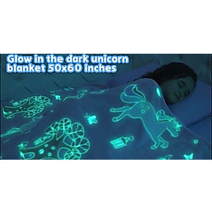 Glow in The Dark Unicorn Blanket for Girls – Soft Pink Fleece Throw. Great Christmas, Birthday, Baby, Toddler Unicorn Gifts! Unicorn Toys for Girls, with Fairy, Butterfly, Stars. Bright Long-Last Glow