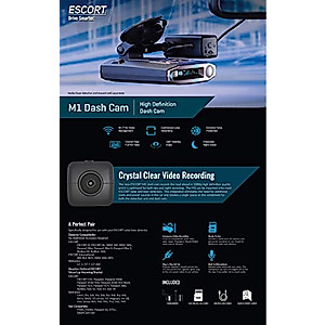 Escort M1 Dash Camera - 1080p Full HD Video Dash Cam, Loop Recording, G-Sensor, 16GB Micro SD Card Included, iPhone and Android Compatible