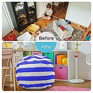 Zwish Stuffed Animal Storage Bean Bag Chair Cover for Kids Room, Stuffed Animals Storage Organizer Boys and Girls Plush Toy—Deep Blue