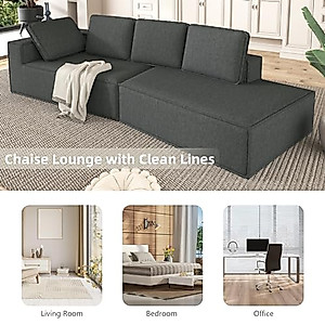 FANYE L-Shape Modular Lounge Sectional Sofa with Left Chaise, Modern Living Room Chenille Upholstered Foam Couch for Home Apartment, 2 PC Free Combination Deep Seat Cloud Sofa&Couch W/4 Pillows, Grey