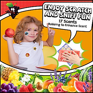 HORIECHALY Scratch and Sniff Stickers, Smelly Stickers for Kids 68 Sheets 17 Scents, 1000+ Scented Stickers of Food Fruit Flower, Classroom Reward Stickers for Teachers, Holiday Gift for Little One.
