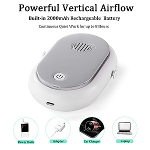 Portable Hanging Neck Fan Wearable Personal Fan Battery Operated USB Rechargeable 3 Speed Mini Handheld Air Conditioning Cooling Refrigeration Necklace Fan for Women Eyelash Camping Outdoor(White))