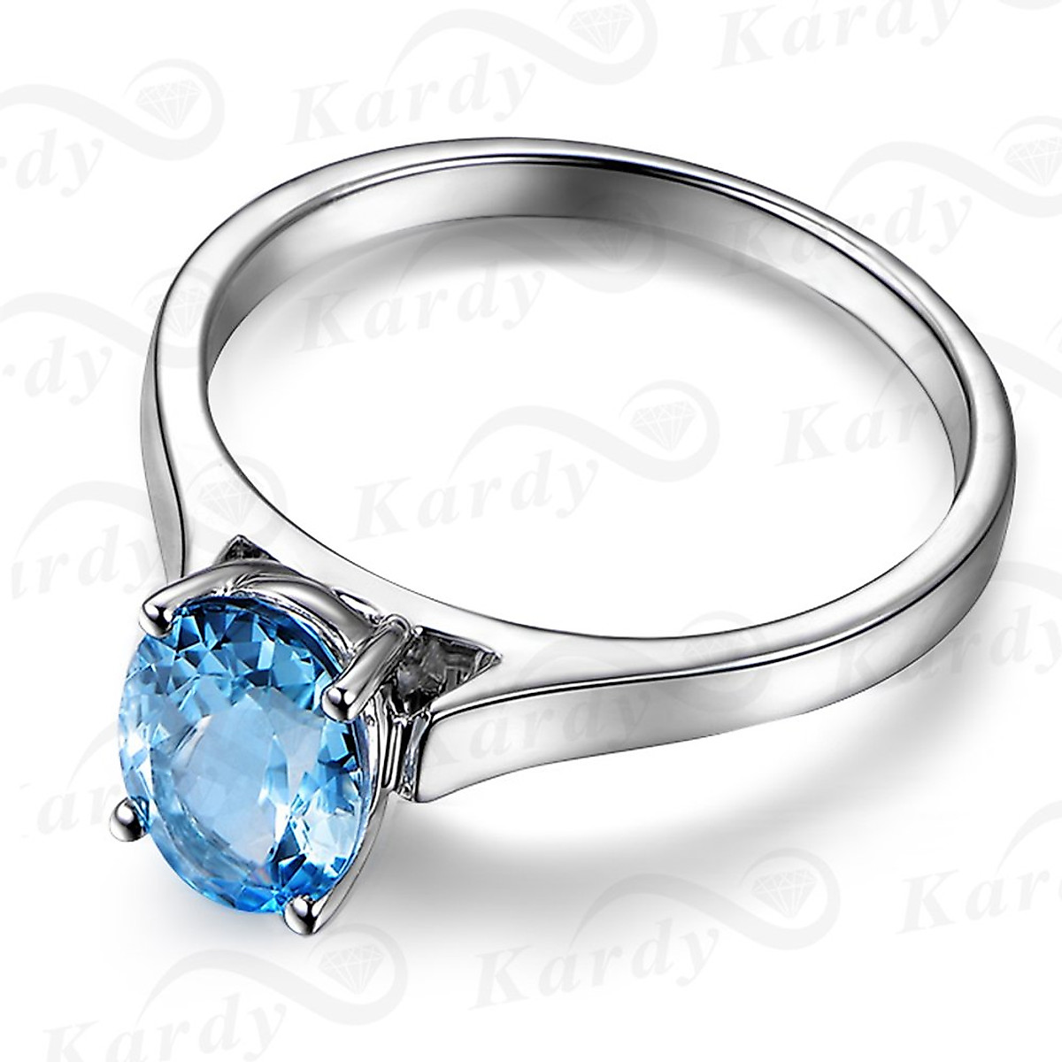 Kardy Unique Promise Wedding Natural Sea Blue Gemstone Aquamarine 14K White Gold Engagement Wedding for Women Ring Set