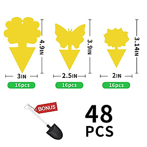 48 Pcs Multi-Sized Sticky Trap For Fungus Gnat (Plants), Flying Insect, Fly, Beautify & Liveliness, Usable In Various Size Pot, Yellow Insect Trap For Indoor, Outdoor, Kitchen & Plant, 3-Shape, 3-Size