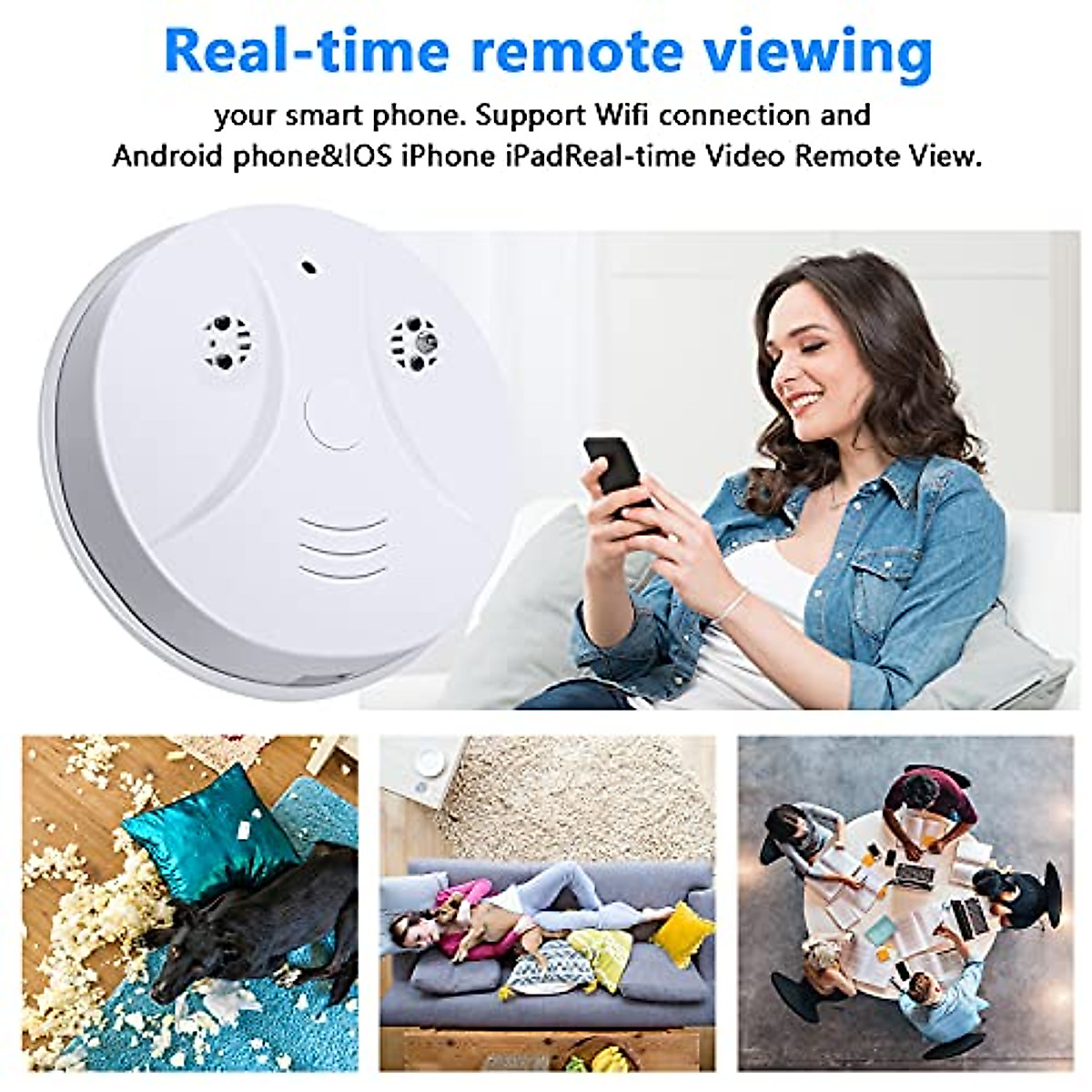 Hidden Camera Smoke Detector, HD 1080P WiFi Spy Hidden Camera with Night Vision and Motion Detection Small Mini Camera for Home Office Security Nanny Cams No Audio