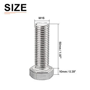 DTGN M16x50mm(DxH) Hex Bolts - 4Pack - Good for Machine Tools - 304 Stainless Steel Hexagon Head Screws