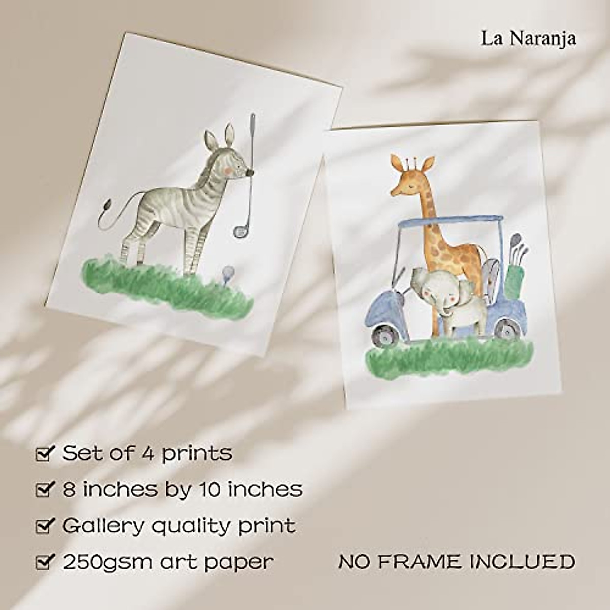 La Naranja Safari Nursery Decor Golf Wall Art Prints for Kids Cute Room Decor Aesthetic Golf Buddies Animal Pictures for Boys Room, Girls Room, Baby Shower Gifts, Set of 4, 8''x10'', UNFRAMED
