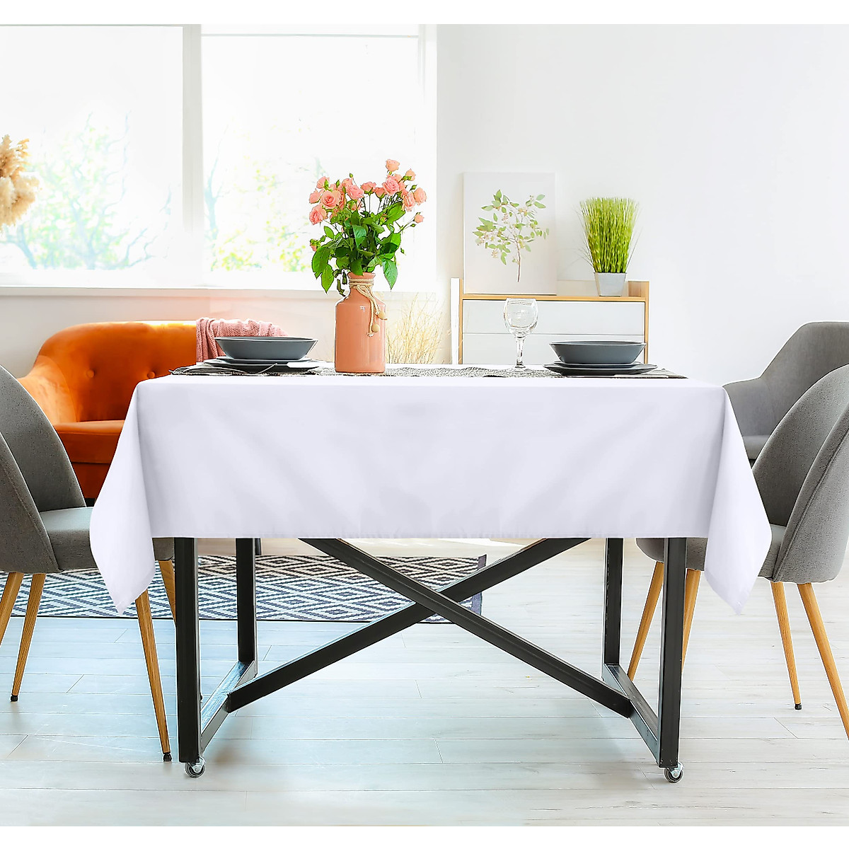 Utopia Kitchen Square Table Cloth 2 Pack [54x54 Inches, White] Tablecloth Machine Washable Fabric Polyester Table Cover for Dining, Buffet Parties, Picnic, Events, Weddings and Restaurants