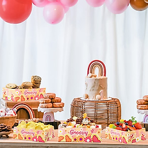 BkeeCten 50PCS Groovy Retro Hippie Party Favors Food Tray Boho Daisy Flower Disposable Paper Food Boat Groovy Rainbow Nacho Hot Dog Food Serving Tray for Girls Birthday Baby Shower Picnic Supply