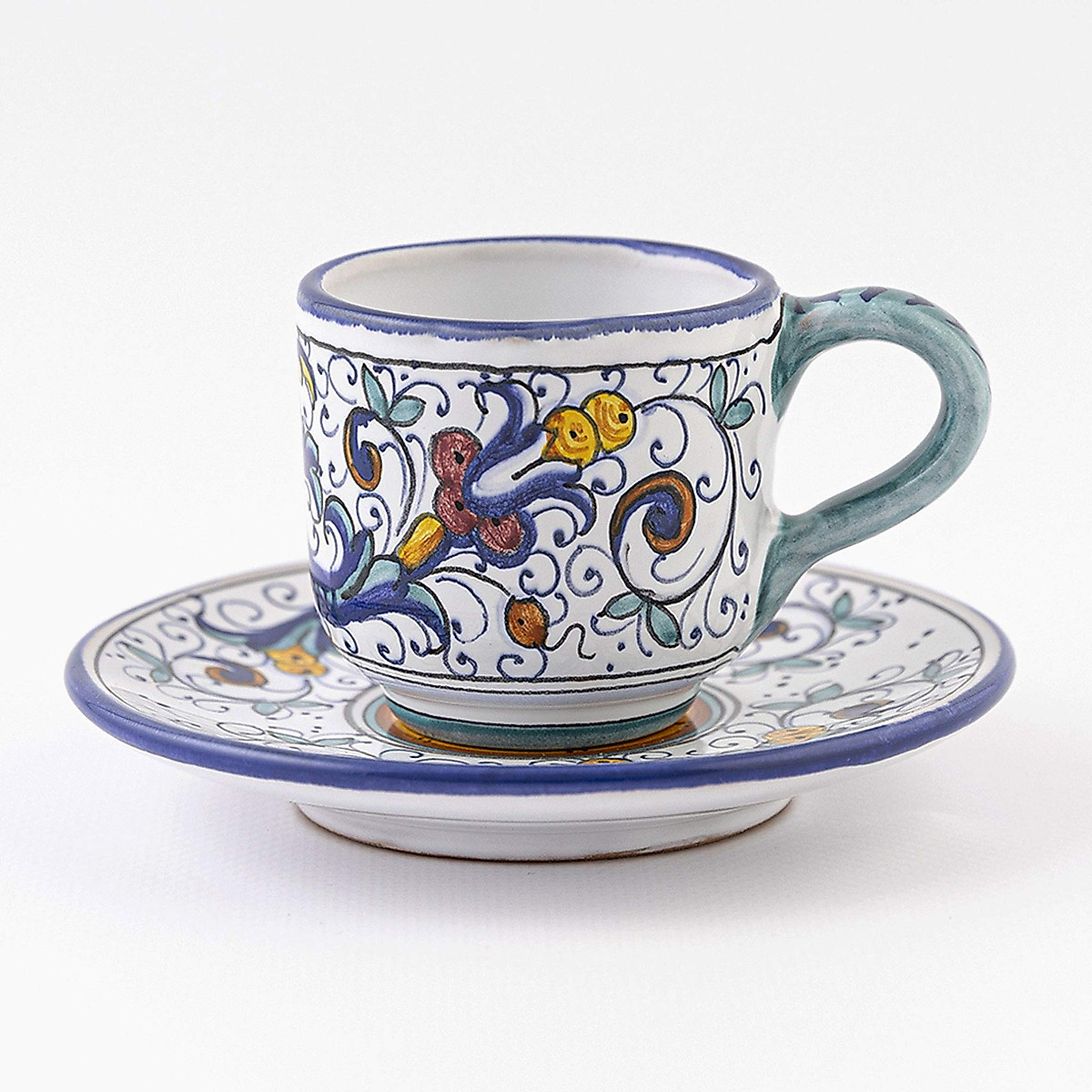 Fima thatsArte.com - Italian Ceramic Espresso Cup & Saucer Ricco Deruta Blu - Hand Painted Cup, Made in Italy Ceramics, Handmade Coffee Cups, Italian Ceramics Deruta, Italian Pottery