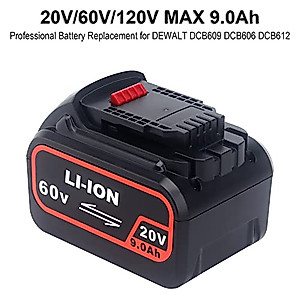 Biswaye 9.0Ah Battery DCB609 Replacement for DEWALT 20V/60V 120V MAX XR Lithium-Ion Battery DCB606 DCB609 DCB612 DCB203 DCB204 DCB207 DCB206 DCB201