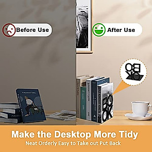 Metal Decor Bookends for Shelves, Cute Book Stopper Ends for Bookshelf Bookcase Holder Organizer for Kids Adult, Spiral Sketchbook, Scrapbook, CD DVD in Home Office Library(4 Pack)