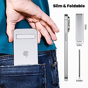 ICHECKEY Ultra-Thin Kickstand for Cell Phone. Reinforced Drop Protection, 2 Pack Adjustable Angle Orizontal/Vertical Desk Stand Holder Accessories for All Smartphone, iPad, Tablet [4.7-10.8''] -Silver