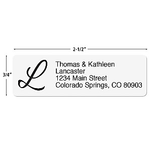 Clear with Initial Standard Rolled Address Labels - Set of 250 2 1/2" x 3/4" Rolled Labels with Clear Acrylic Dispenser