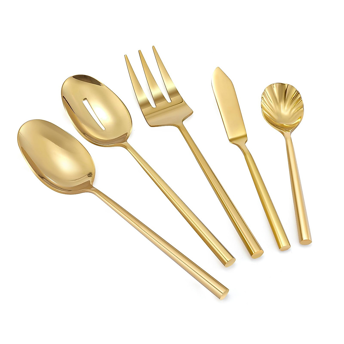 Kelenfer Silverware 45-Piece Gold Flatware Set with Serving Utensils Stainless Steel Thick Heavy Mirror Polished Cutlery Set for Wedding Hotel Restaurant, Service for 8