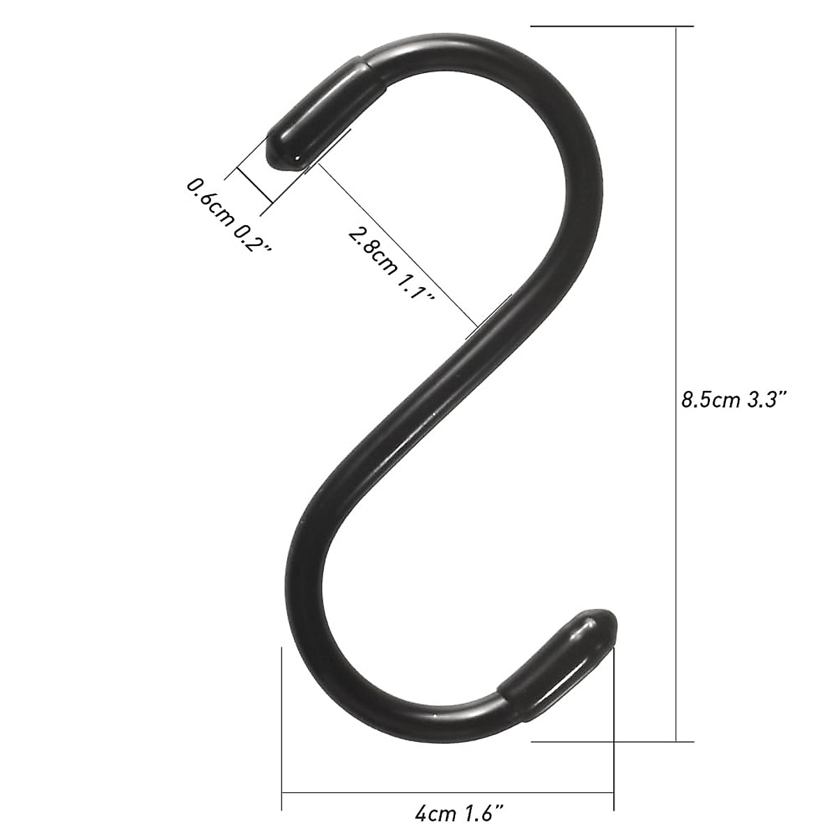 Cozihom 3 Inch Heavy Duty Vinyl Coated S Hooks, Rubber Coated S Hooks, Extra Thick Non Slip Metal S Hanger for Closet, Garden, Garage, Kitchen Hanging, Black, Pack of 12