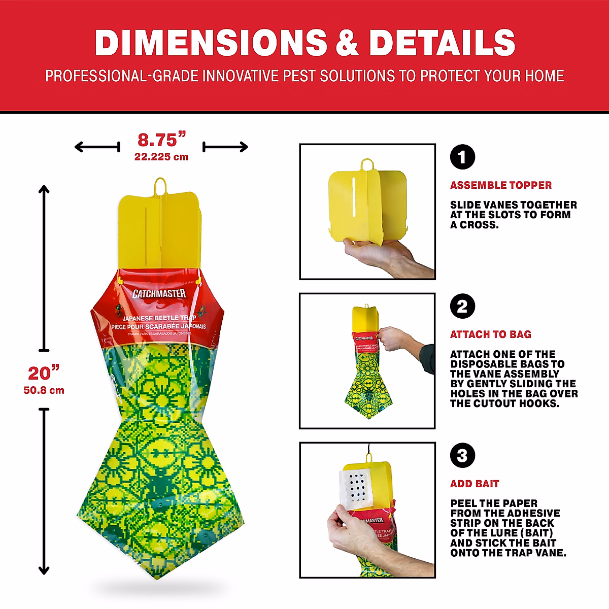 Catchmaster Japanese Beetle Traps Outdoor 6PK, Flying Insect Trap Bag with Dual Pheromone Food Lure, Hanging Bug Catcher for Backyard & Garden, Pest Control for Plants, Trees, Vegetables & Flowers