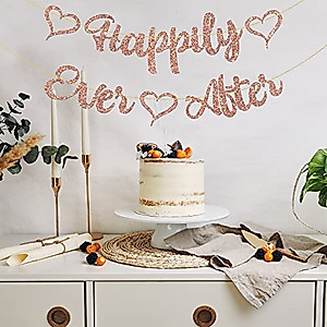 WeBenison Happily Ever After Banner, Bachelorette Party Supplies, Wedding / Engagement / Wedding / Just Married Party Decorations, Rose Gold Glitter