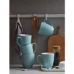 DOWAN Coffee Mugs, Coffee Mugs Set of 6, 17 Oz Ceramic Coffee Cups with Handle, Large Coffee Mug, Ceramic Mugs for Coffee Tea and Cocoa Turquoise