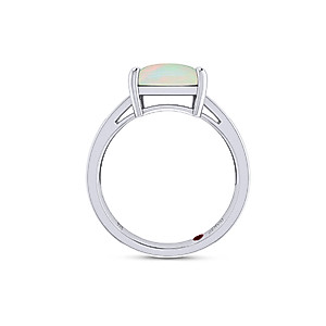 GEMVIO Collection 8MM Princess Cut Natural White Opal Gemstone & Diamond Accent Solitaire Design Ring In 14K White Gold Over Sterling Silver Engagement Wedding Ring For Women-7