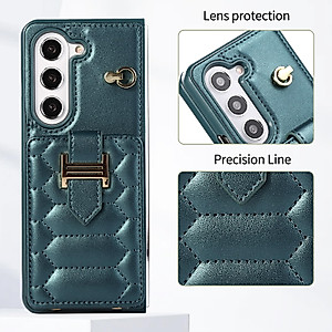 XIMAND for Samsung Galaxy Z Fold 5 Wallet Case with 2 Card Slots,Shockproof and Skin-Like Soft Leather,Stylish and Luxurious Perfect for Women.(DarkGreen)
