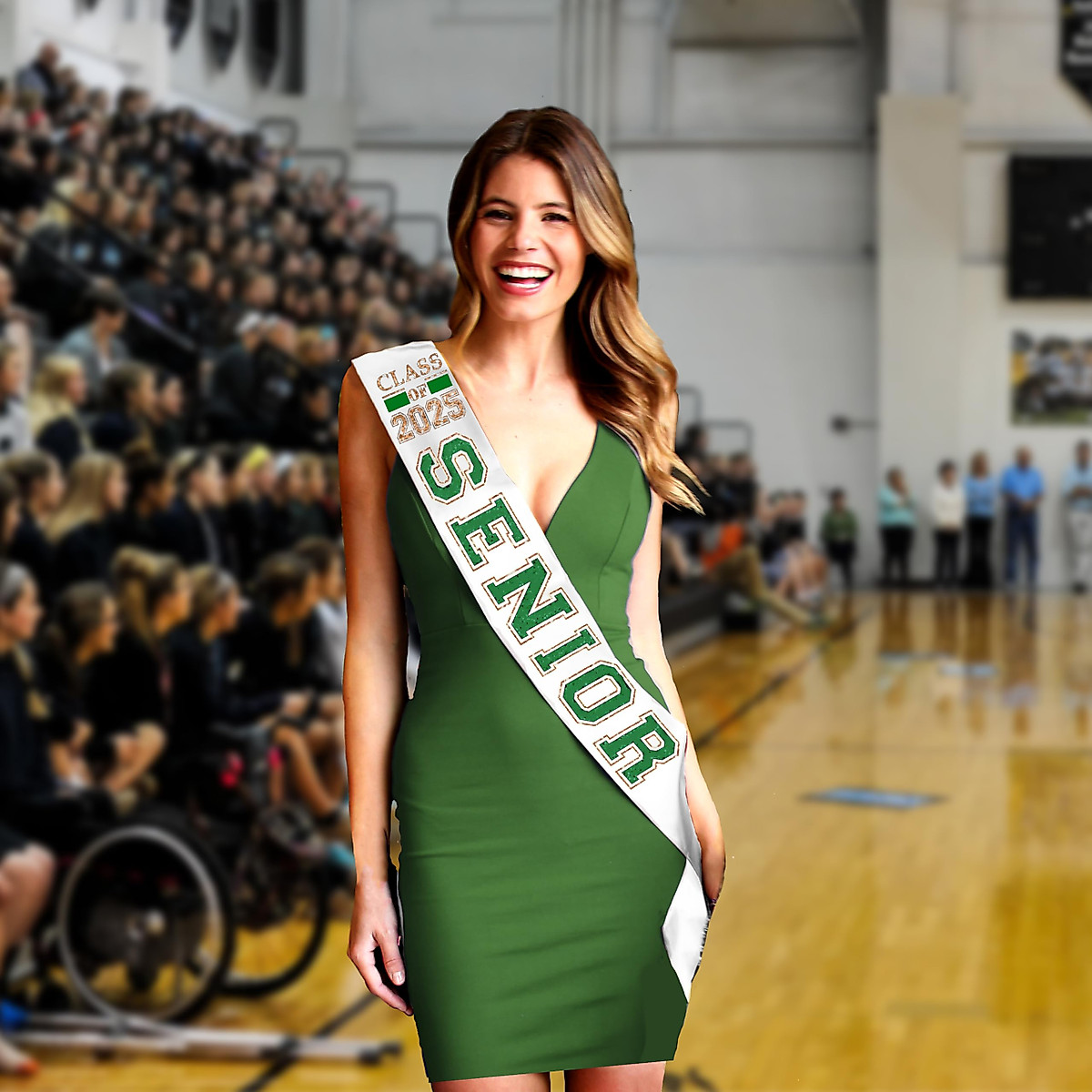 Graduation 2025 Sash - Green with Gold Outline Class of 2025 Senior Premium Grade Satin Sash - Senior Night Supplies and Gifts - White Sash(ClsOf25 GLD/Grn) Wht