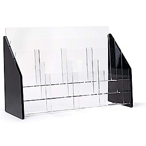 Tiered Leaflet Holder with 12 Pockets for 4x9 Brochures, Clear Plexiglas Brochure Rack for Tabletop Use with Black Acrylic Sides